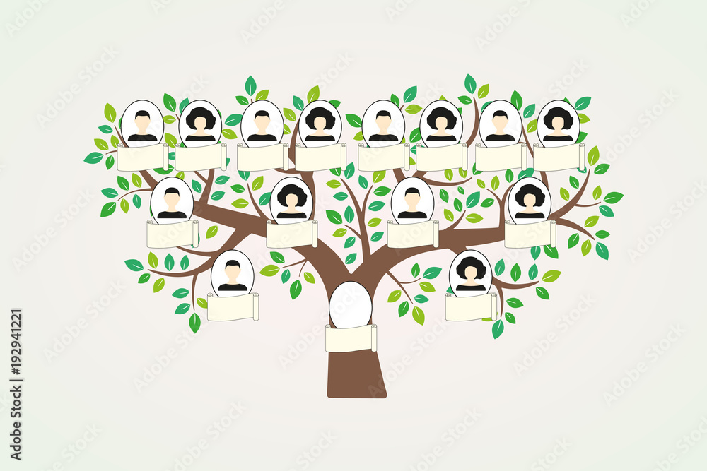 Family tree and nameplate. Vector illustration man and woman profile on ...