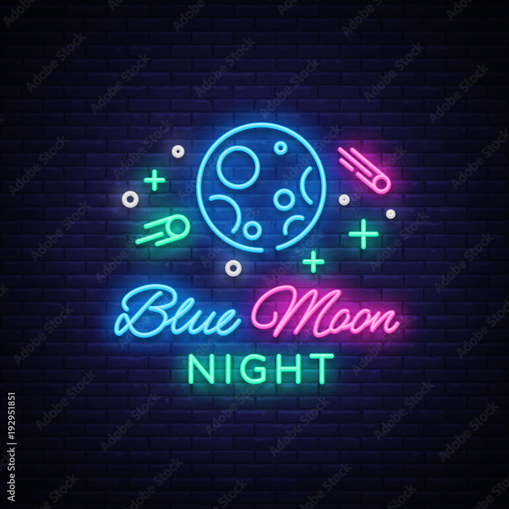 Blue Moon Night Club Logo in Neon Style. Neon Sign, Light Banner, Night ...