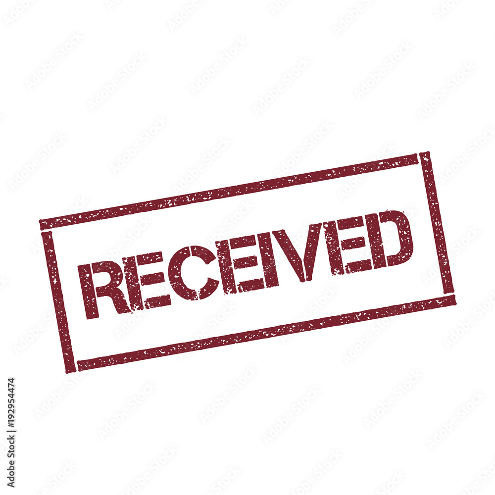 Received rectangular stamp. Textured red seal with text isolated on ...