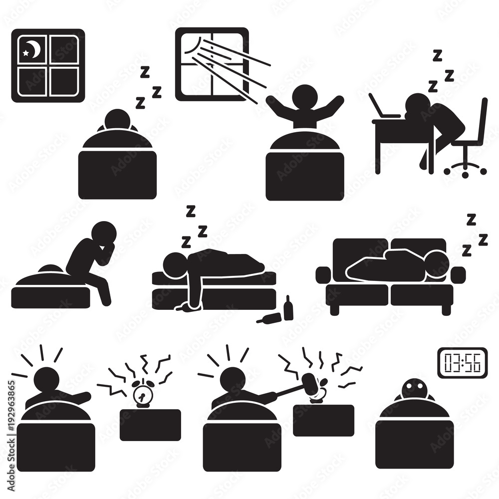 Sleeping and sleep related icon set. People sleeping vector. Stock ...