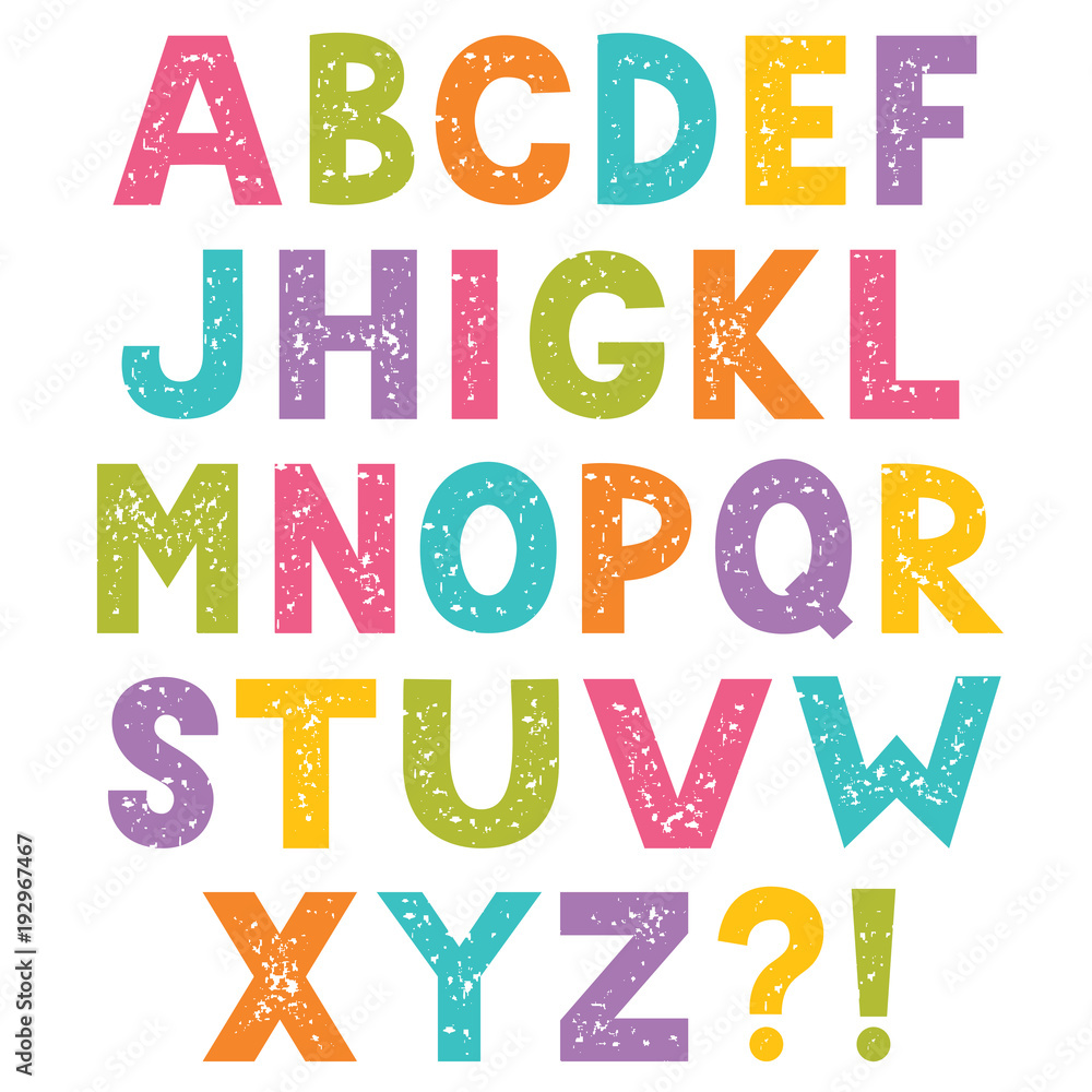 Cartoon alphabet, letters with stamped texture Stock Vector | Adobe Stock
