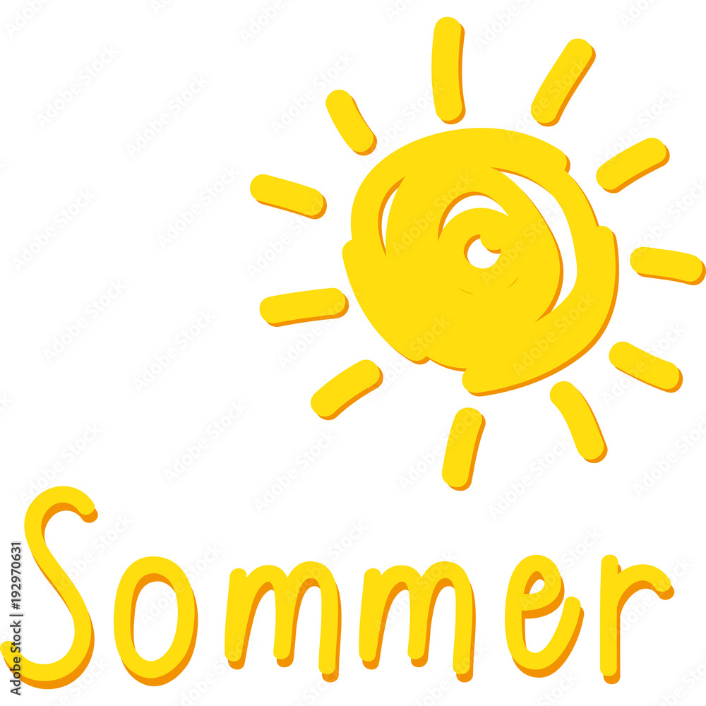 Sonne mit Schrift, Sommer, Urlaub, Symbol, Logo Stock-Vektorgrafik ...