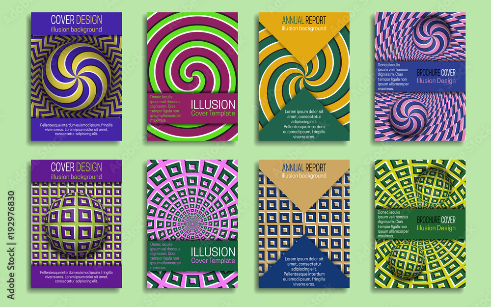 Modern covers templates with optical illusion design elements. Booklet ...
