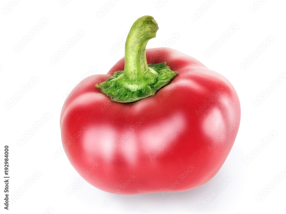 Raw red pepper, cut out with the texture. Side view isolated on white ...