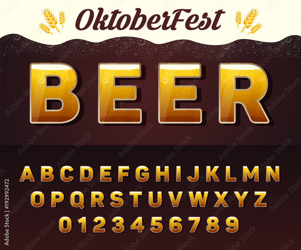 Vector Beer Font. Octoberfest alphabet. Letters and numbers Stock ...