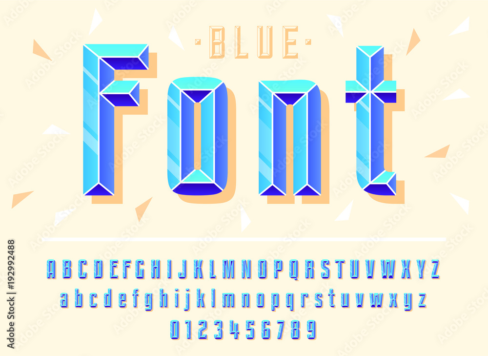 Stylish stylized blue font and alphabet with numbers, upper and ...