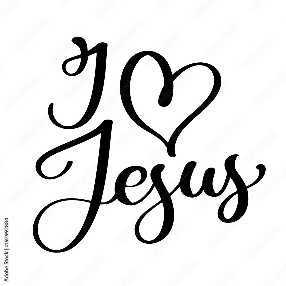 Hand drawn I love Jesus lettering with heart text on white background ...