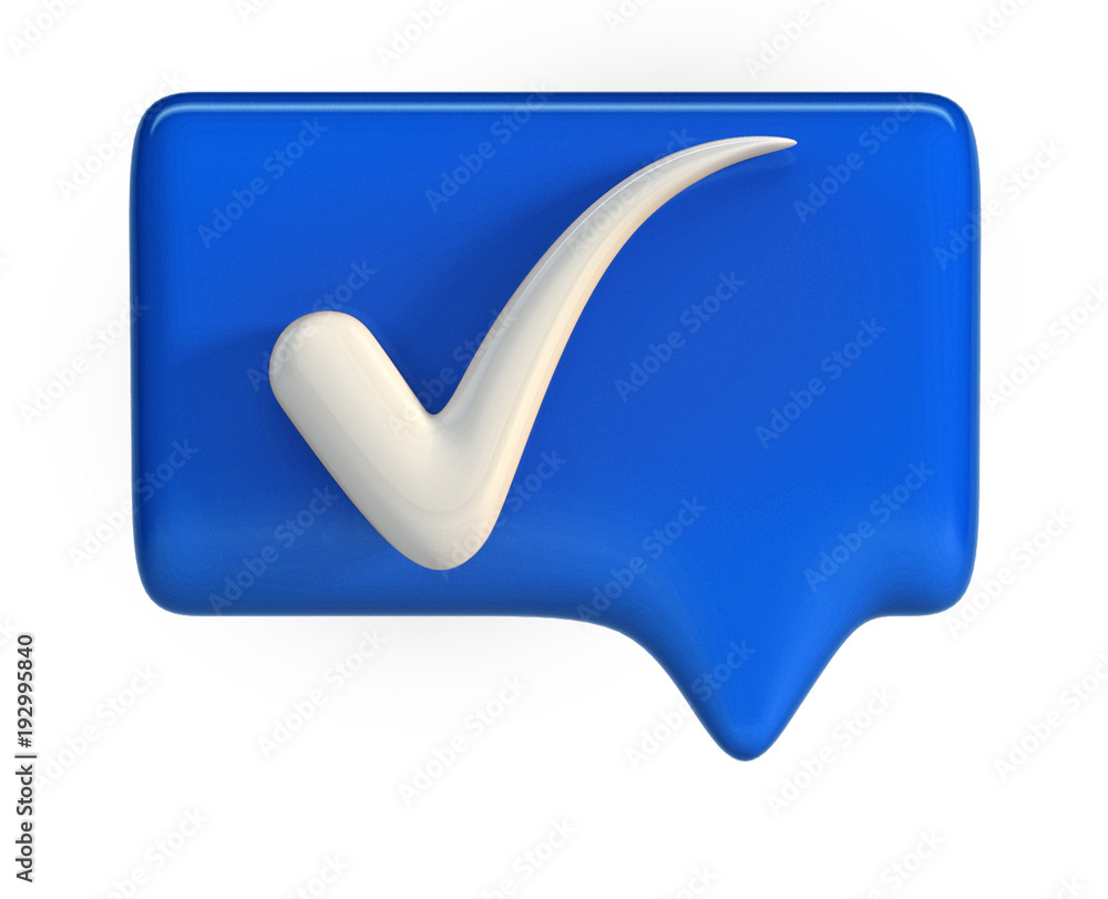 Blue Social Media Like Symbol with Check Mark. 3d Rendering isolated on ...