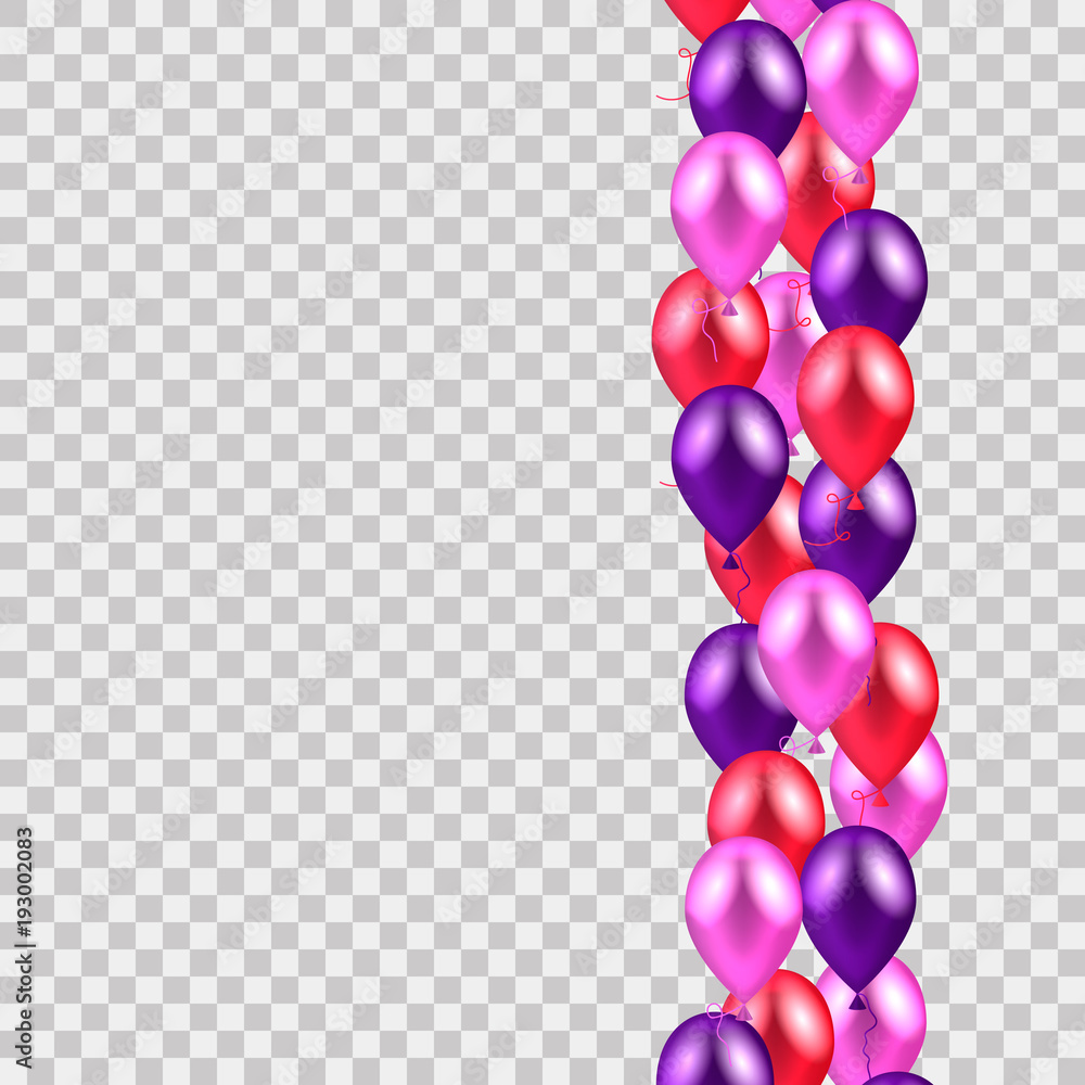 vector illustration. Pink and purple balloons on a transparent b Stock ...