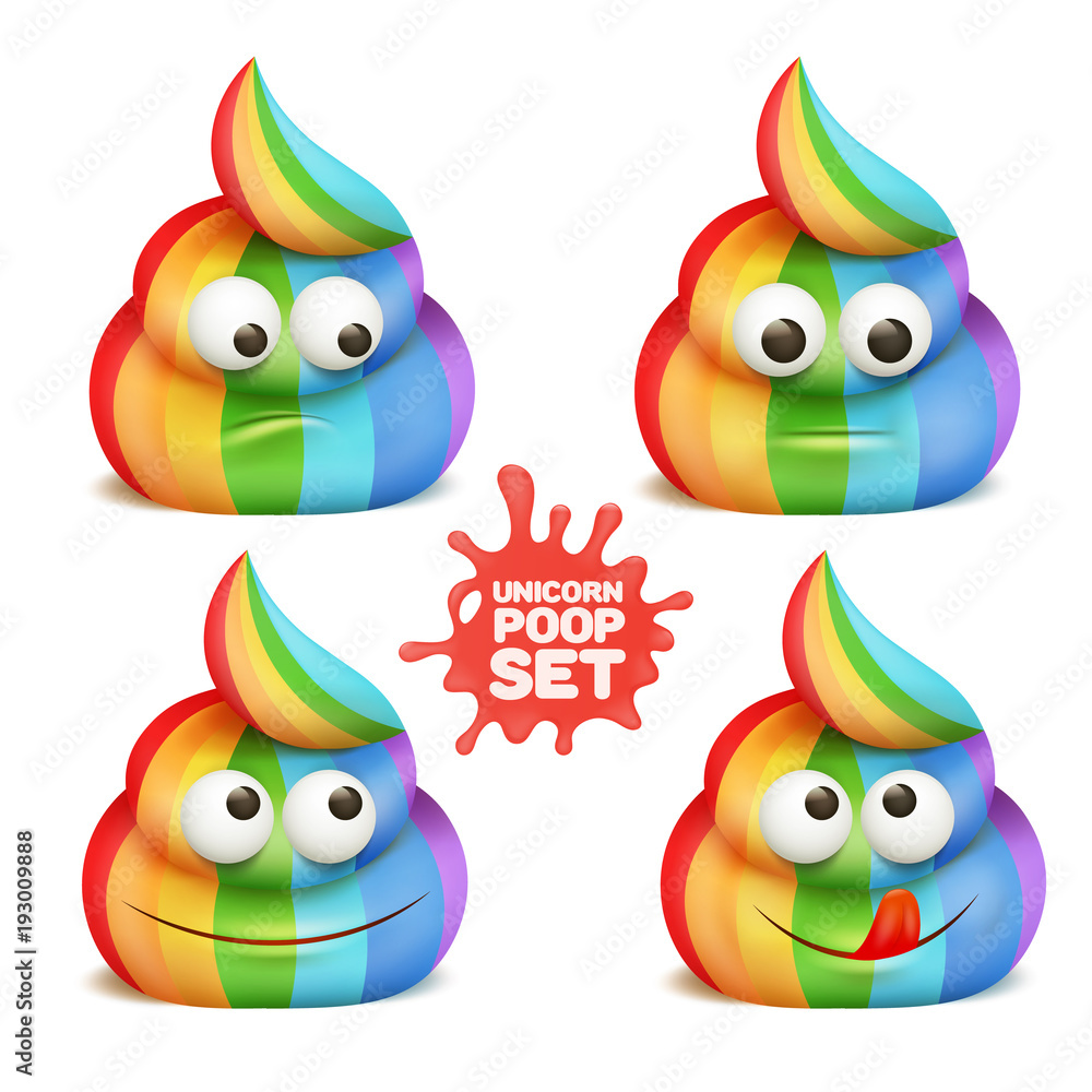 Unicorn poop emoji cartoon character stickers. Stock Vector | Adobe Stock