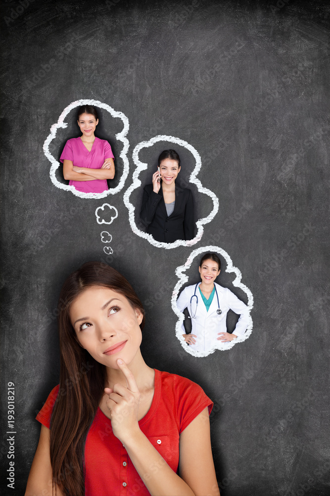 Career choice student thinking of job options. Nurse or doctor concept ...