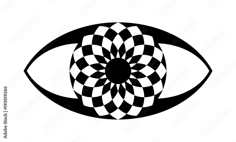 Vector black and white stencil of alien crop circle, stylized eye ...