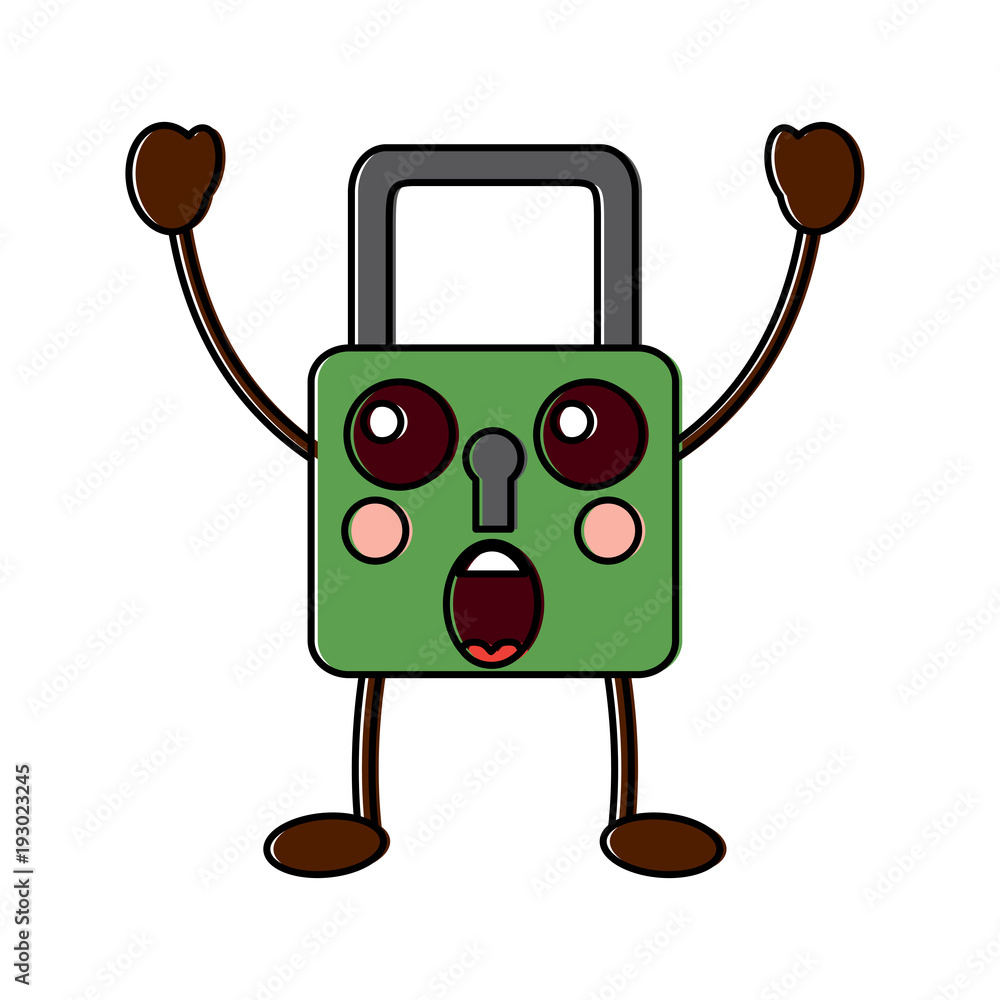 set security padlock kawaii cartoon vector illustration Stock Vector ...