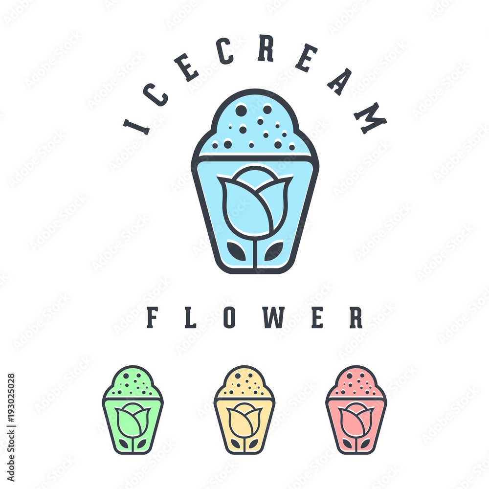 Flower Cup Ice Cream Logo, Flower Logo, Ice Cream Logo, Cup Ice Cream ...