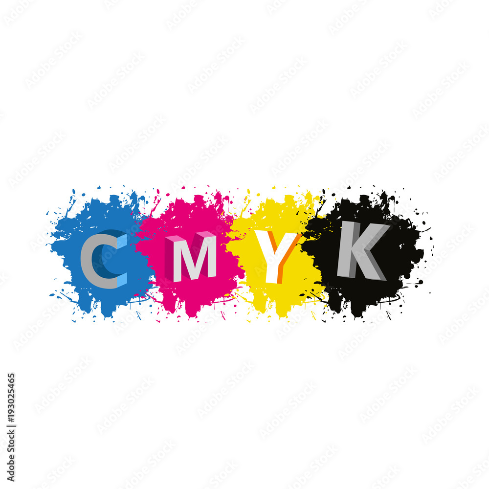 Vector - 3d CMYK letters with paint splash background Stock Vector ...