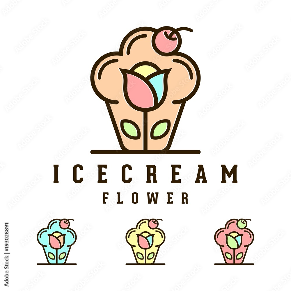 Cherry Ice Cream Flower Logo, Ice Cream Logo, Flower Logo, Cherry ...