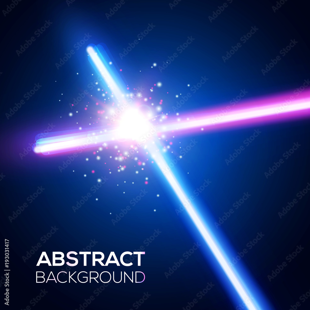 Abstract background with two crossed light neon swords fight. Glowing ...