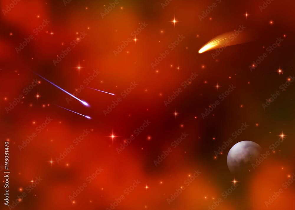 Cosmic red galaxy background. Colorful nebula, milky way and bright ...