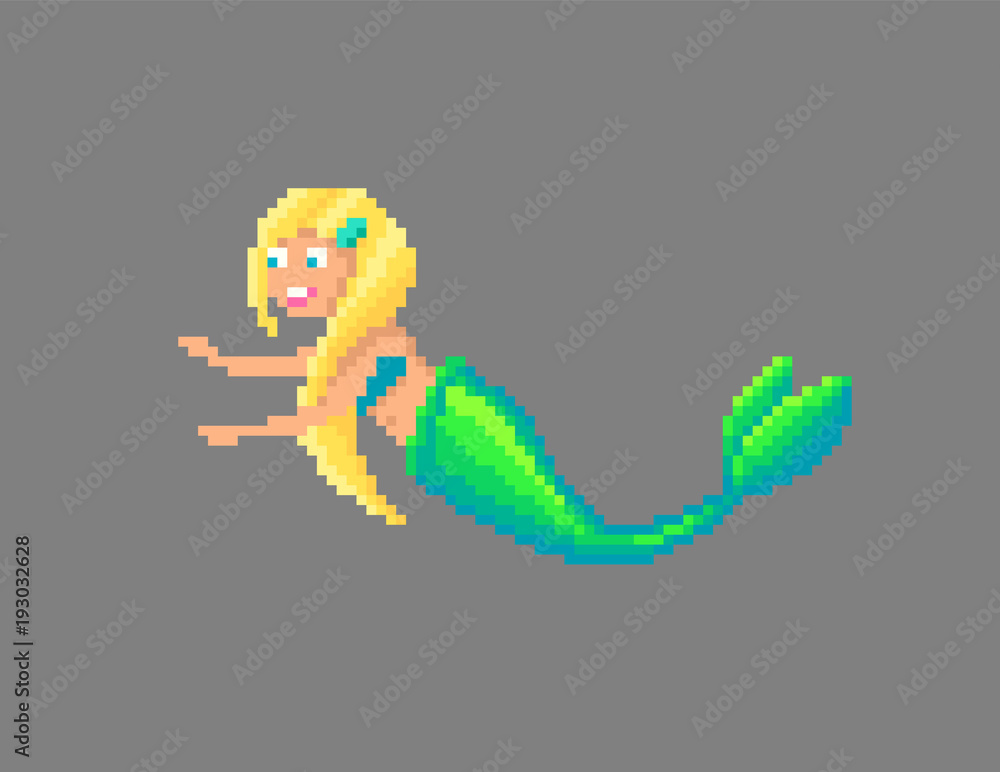 Pixel art mermaid. Stock Vector | Adobe Stock