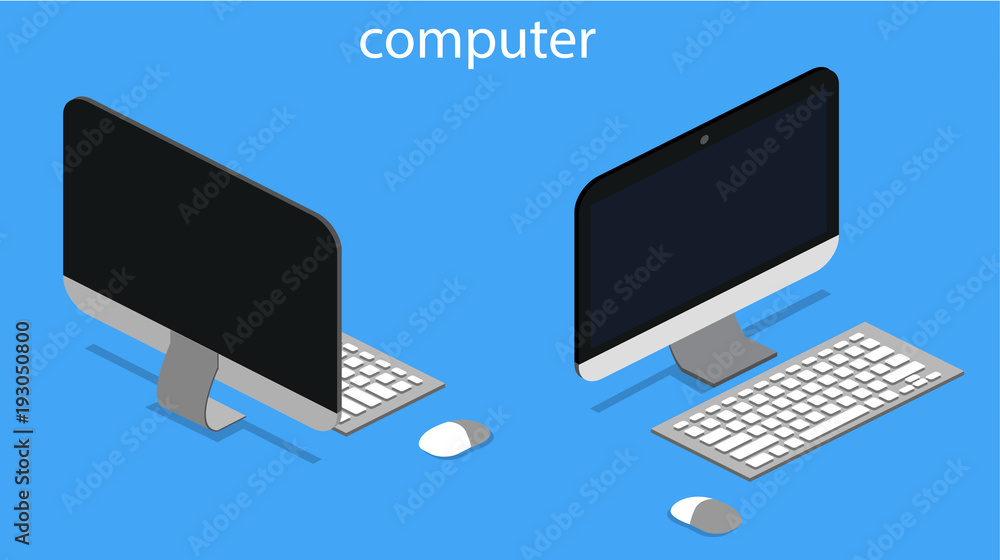 Isometric 3D vector illustration concept computer front view and back ...