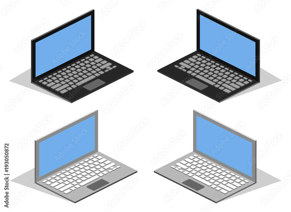 Isometric 3D vector illustration concept computer laptop front view and ...