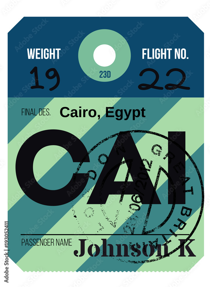 Cairo airport luggage tag. Realistic looking tag with stamp and ...