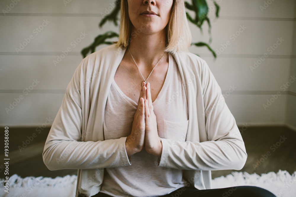 yoga pose Anjali Mudra Stock Photo | Adobe Stock