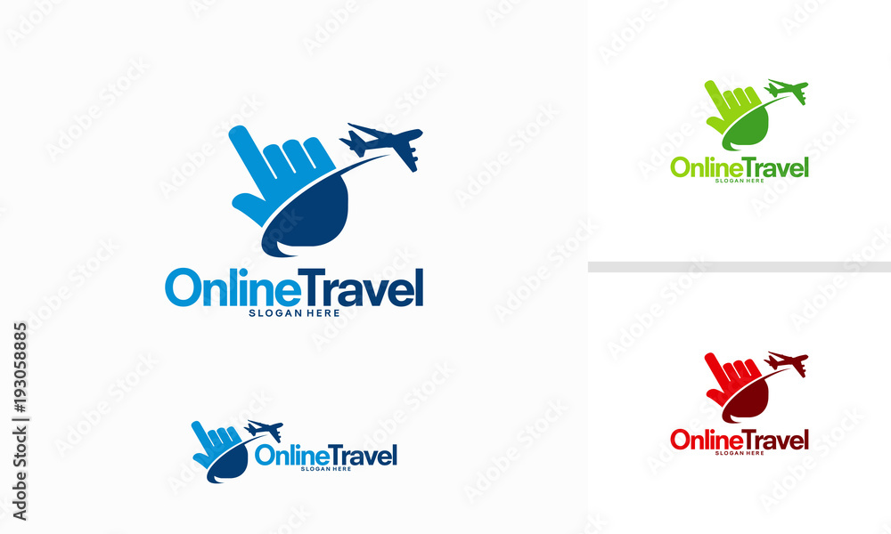 Online Travel logo designs concept vector, Cursor and Plane logo ...