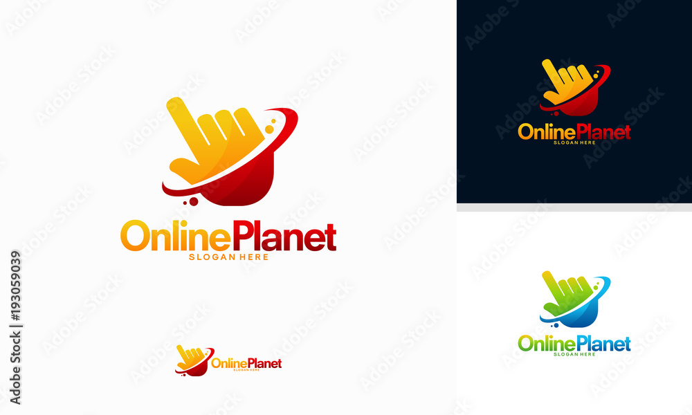 Online Planet logo designs concept vector, Cursor Shield logo template ...