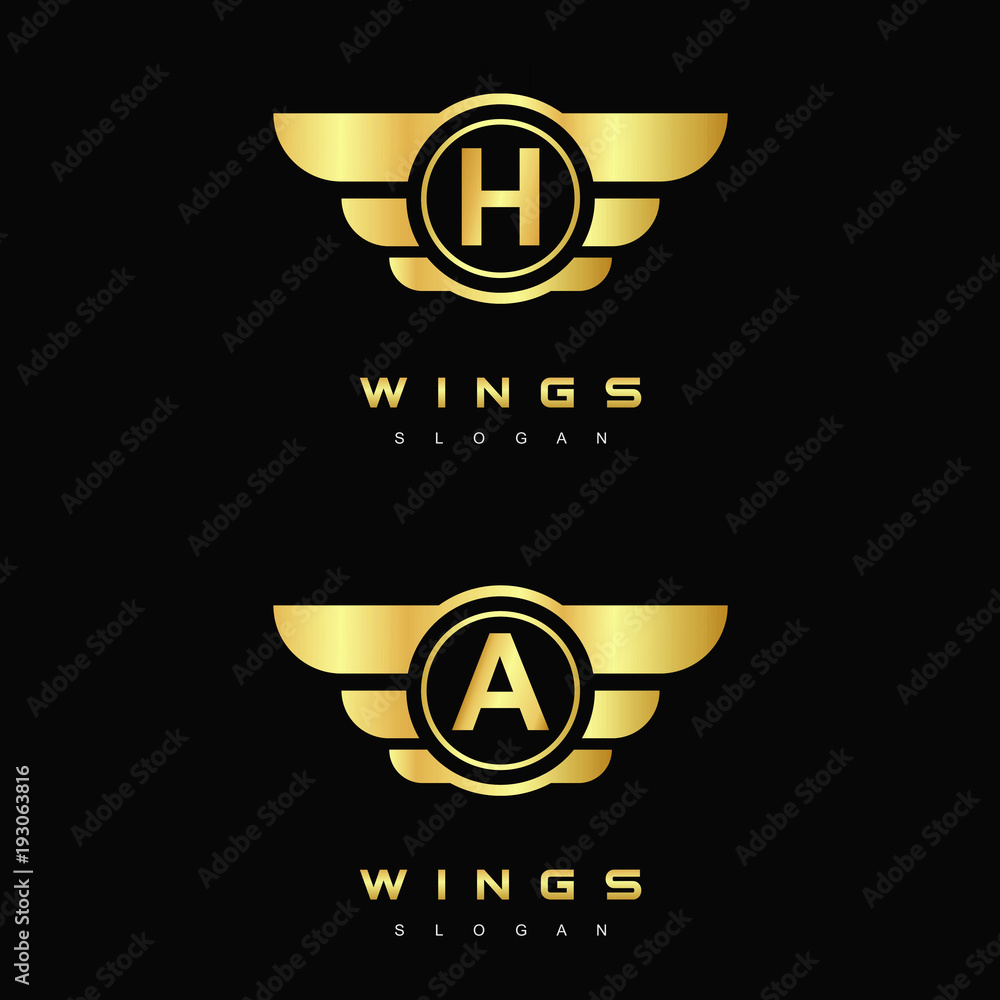 Wings Logo Design, Lettering Icon Stock Vector | Adobe Stock