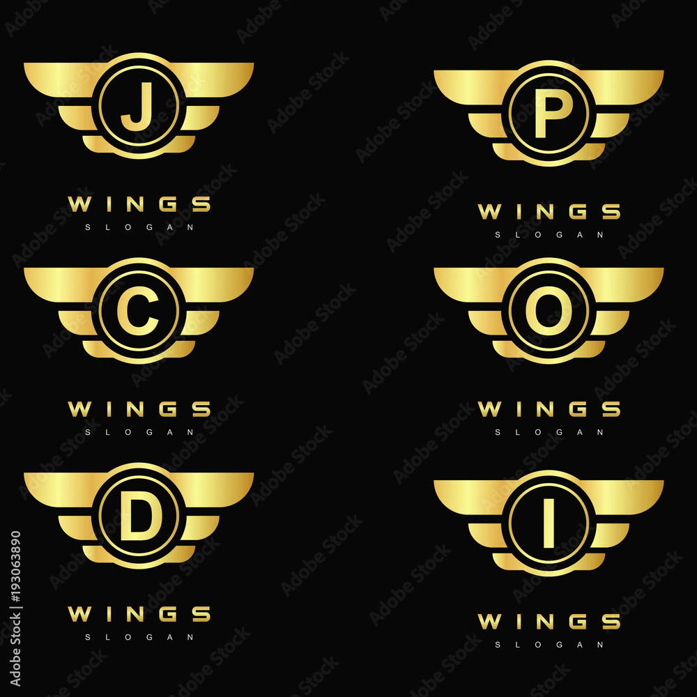 Wings Logo Design, Lettering Icon Stock Vector | Adobe Stock