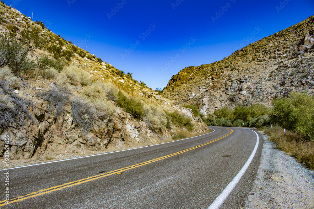 Highway Road Cutting through the Mountains in the Anza Borrego Desert ...