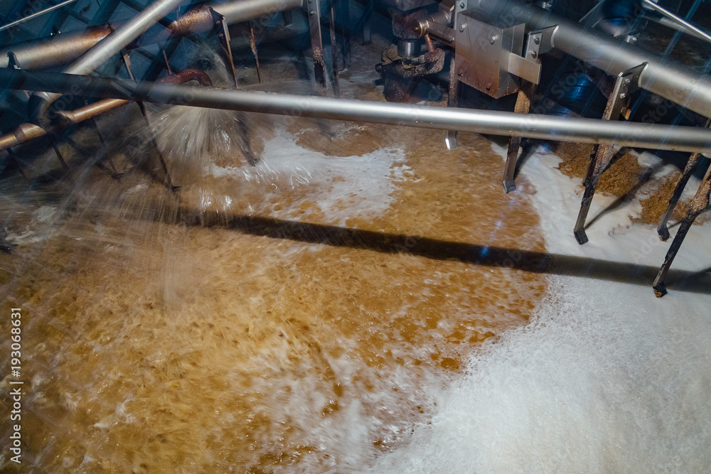 Process of fermentation and filtration of beer inside the vat Stock ...