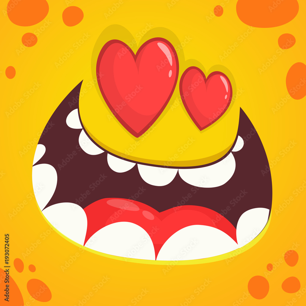 Cartoon monster face in love with a heart shaped eyes. Vector Halloween ...