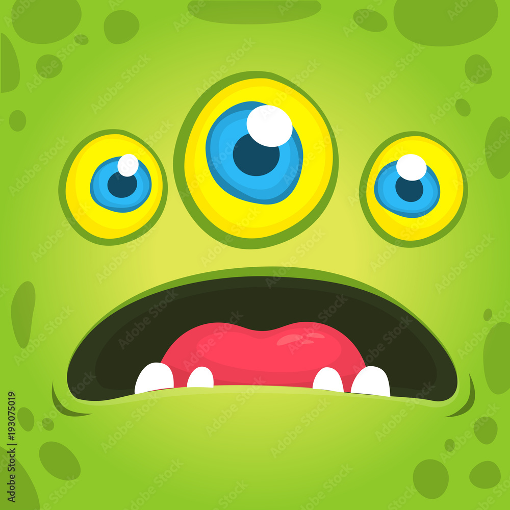 Cute cartoon green alien with three eyes. Vector Halloween monster ...