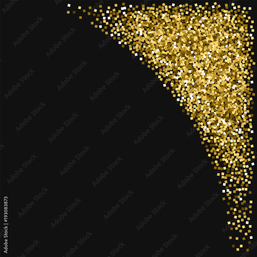 Gold glitter. Top right corner with gold glitter on black background ...