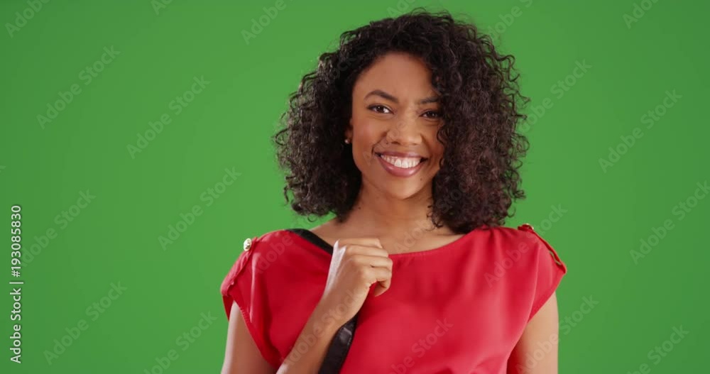Beautiful Black woman running on and off screen and waving to camera on ...