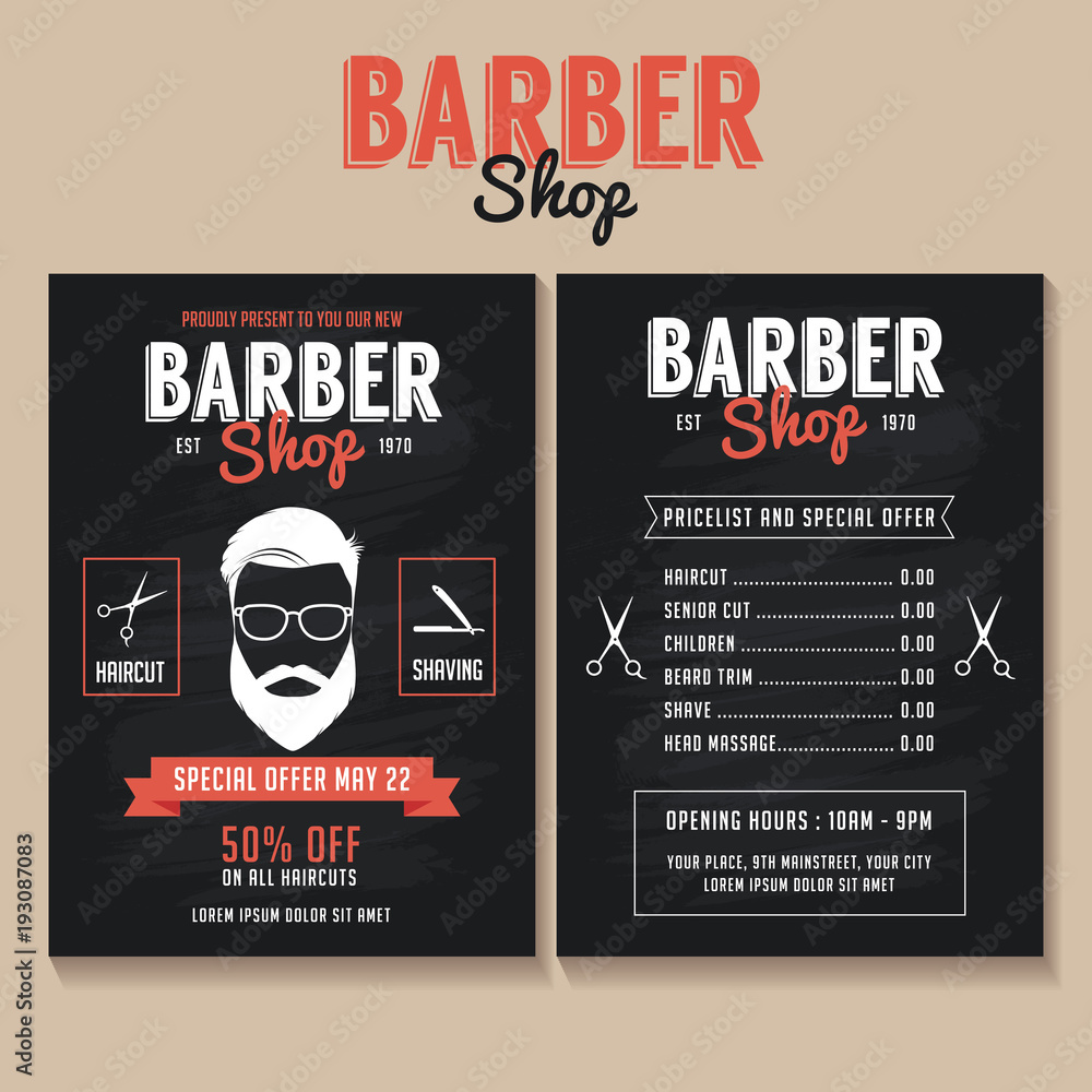 Barber shop flyer template. Price list and special offer Stock Vector ...