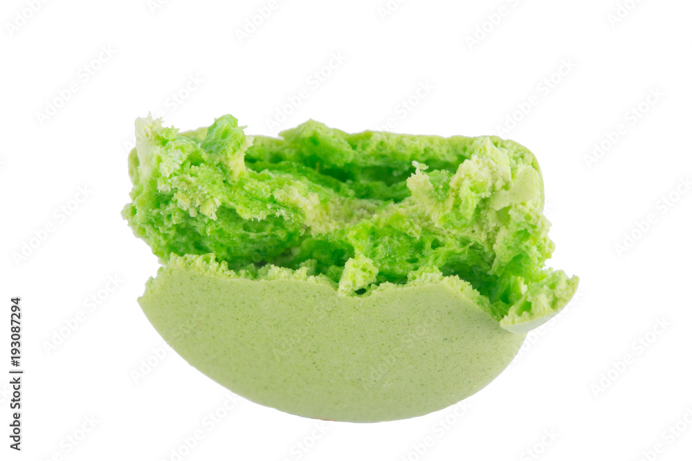 macaron green dessert broken, on white background Stock Photo | Adobe Stock