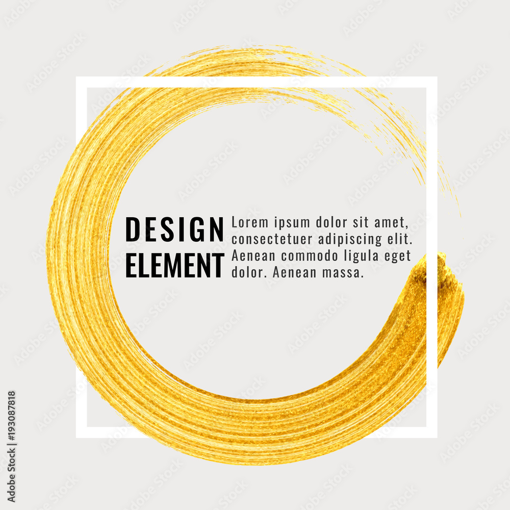 Gold hand drawn paint circle brush stroke with frame. Abstract vector ...
