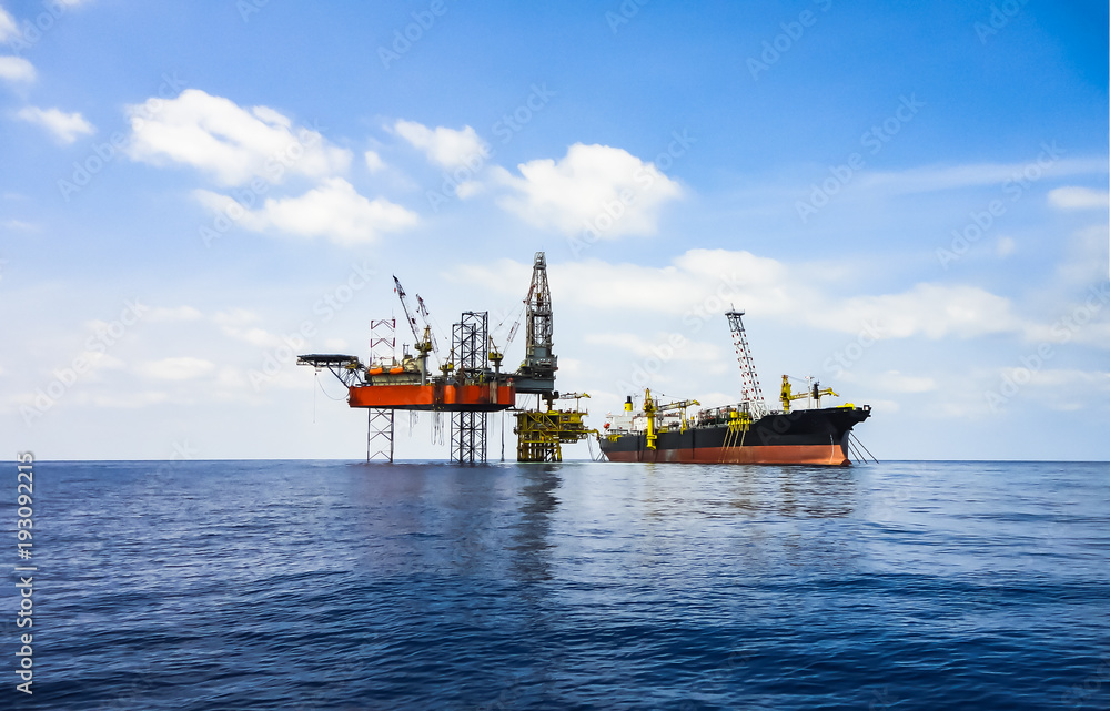 Drilling rig on production platform and FPSO ship. Stock Photo | Adobe ...