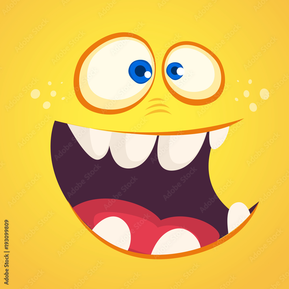 Cool cartoon monster face avatar. Vector Halloween excited orange ...
