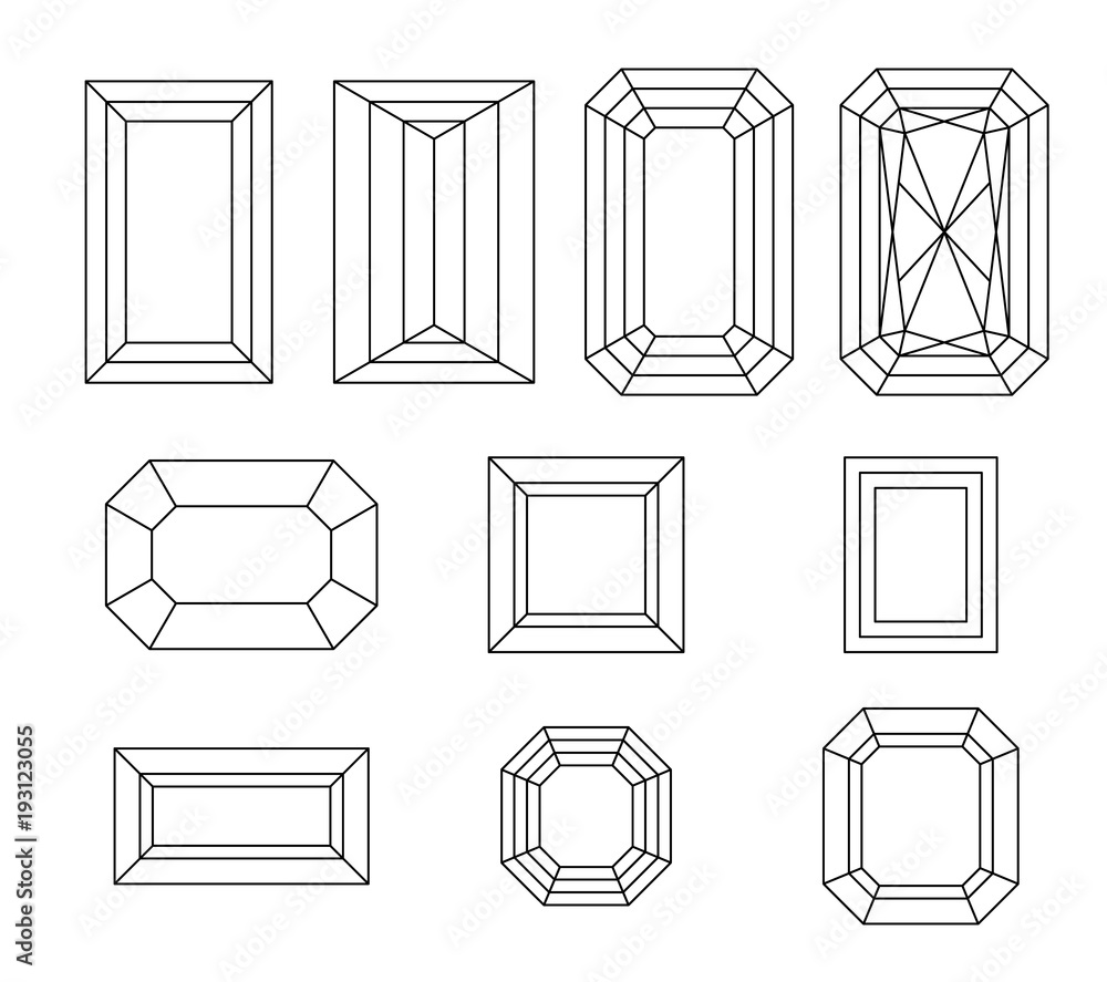Diamond. Vector set of gems drawing line. Crystal forms. Geometric ...