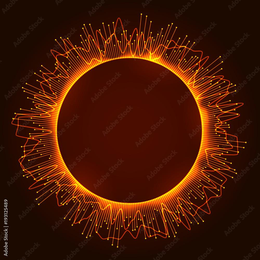 Digital circle equalizer. Orange technology background with lines and ...
