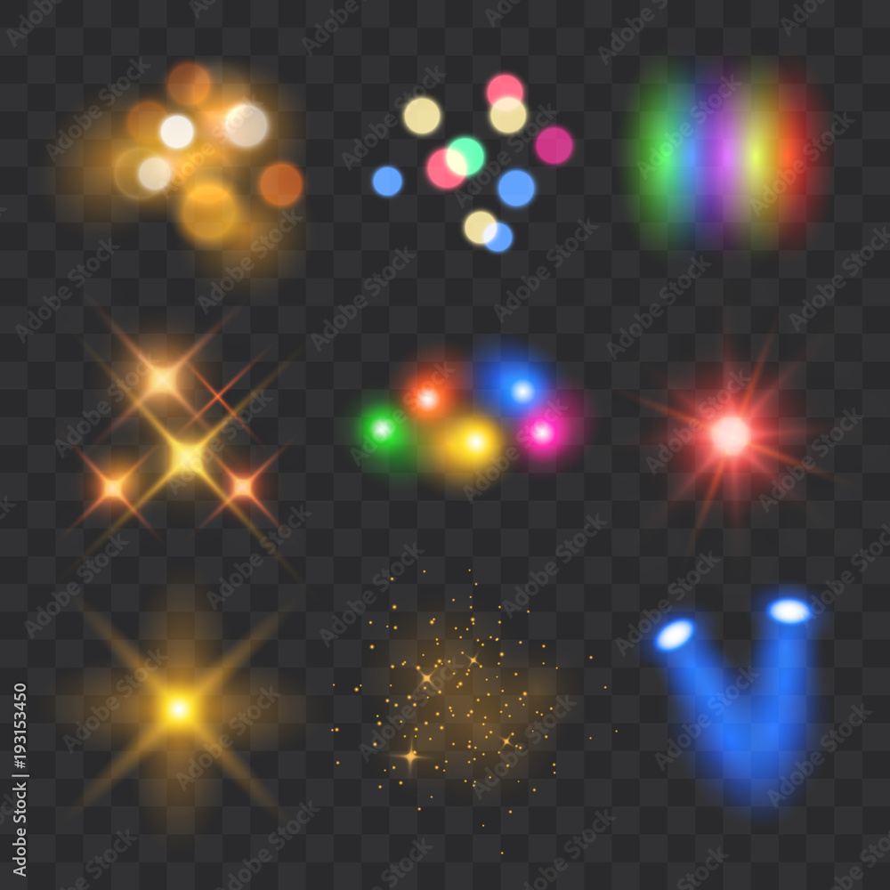 Vector collection of colorful light effects isolated on transparent ...