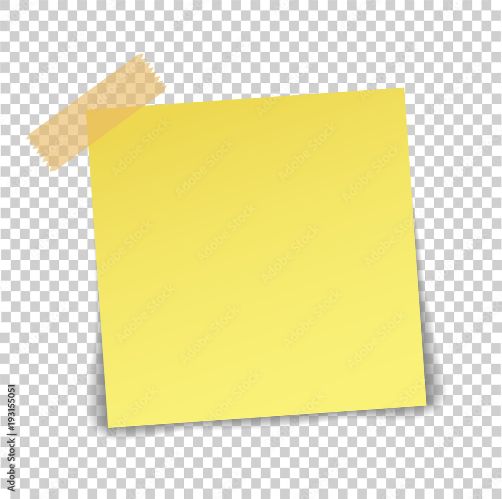 Paper sheet on translucent sticky tape with shadow isolated on a ...