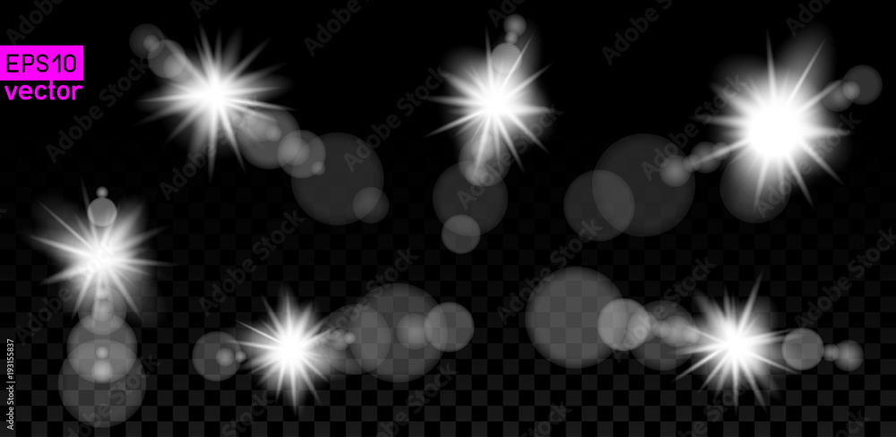 big set of lamp light lens on dark Stock Vector | Adobe Stock