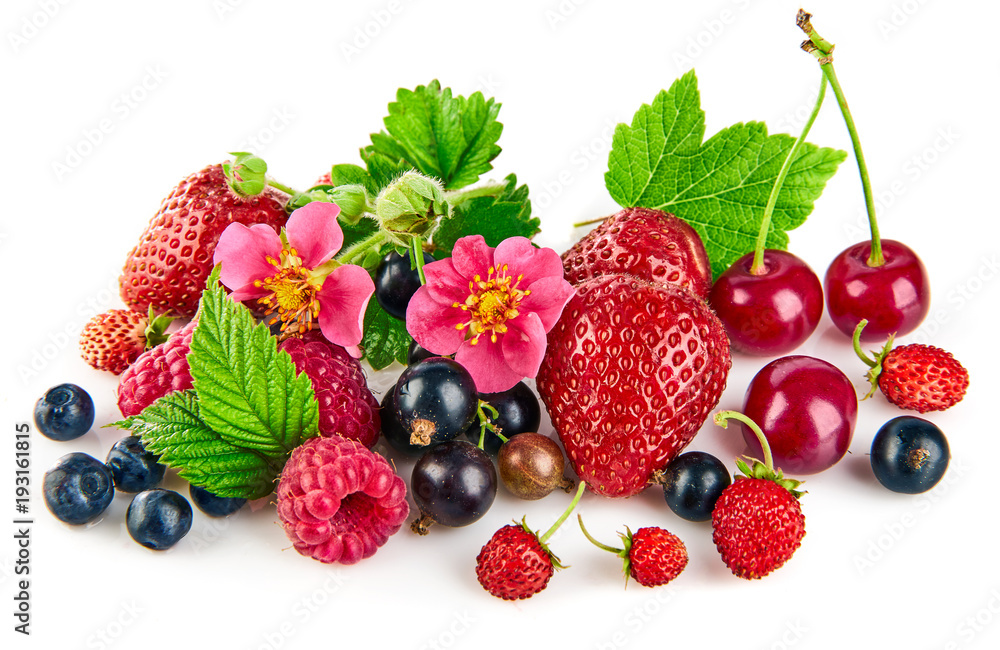 Berry mix with strawberry raspberry and currant fruity still Stock ...