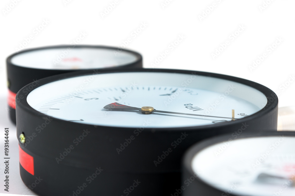 Close-up Pressure sensors in the pipeline - mono-meters. Three ...