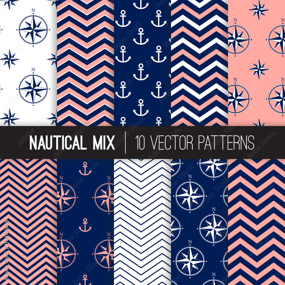 Coral And Navy Chevron Pattern